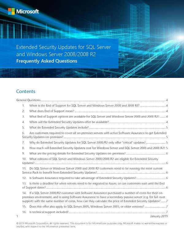 WS + SQL 2008 Extended Security Updates FAQ - Intrious WS + SQL 2008 Extended Security Updates FAQ - Intrious